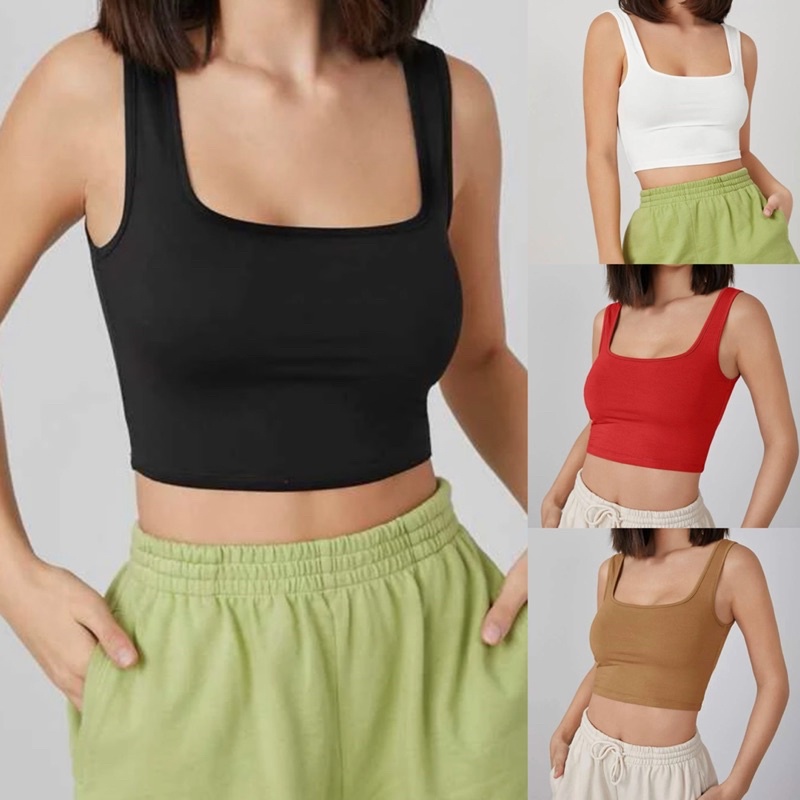 WUL KN#19 JEN - BASIC TANK TOP / CAMI CROP TOP / SQUARE NECK SLEEVELESS ...