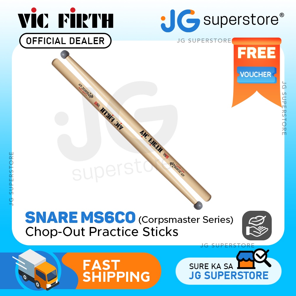 Vic Firth MS6CO Corpsmaster Chop-Out Practice Drum Sticks with Rubber ...