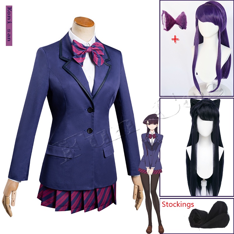 Komi San Cosplay Costume Skirt Set Stockings Wig Cat Ear Anime Shouko ...