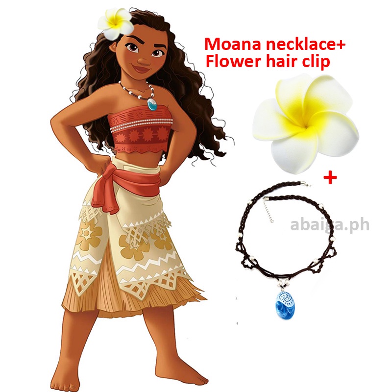 2PCS Set Moana Ocean Rope Chain Necklaces and yellow flower hair clip ...