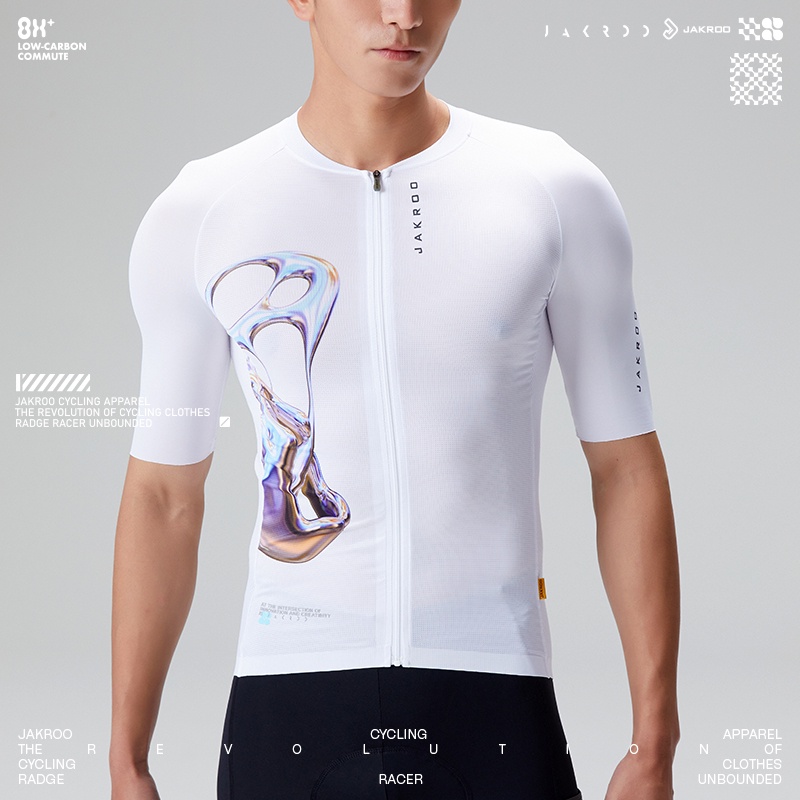 Jakroo White Men's Short Sleeve Cycling Jersey Top Skinny Pro MTB ...