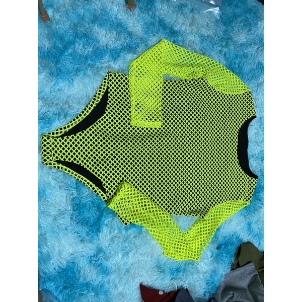 SHEIN Neon Green Mesh bodysuit Used ️ | Shopee Philippines