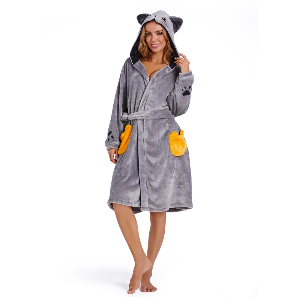 OLAOLA Plush Robes British Shorthair Cat Bathrobes with Hood Flannel ...