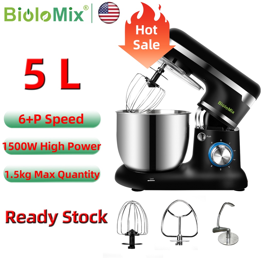 Biolomix Electric Stand Mixer for Baking Multifunction Dough Mixer Machine 5L 1500W Black BM ...