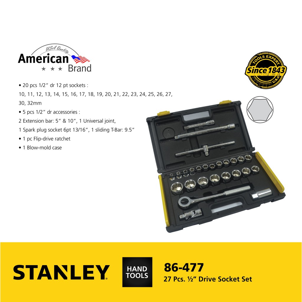 Stanley ST86477 27-Piece 1/2” Drive Socket Set (10 to 32mm) | Shopee ...