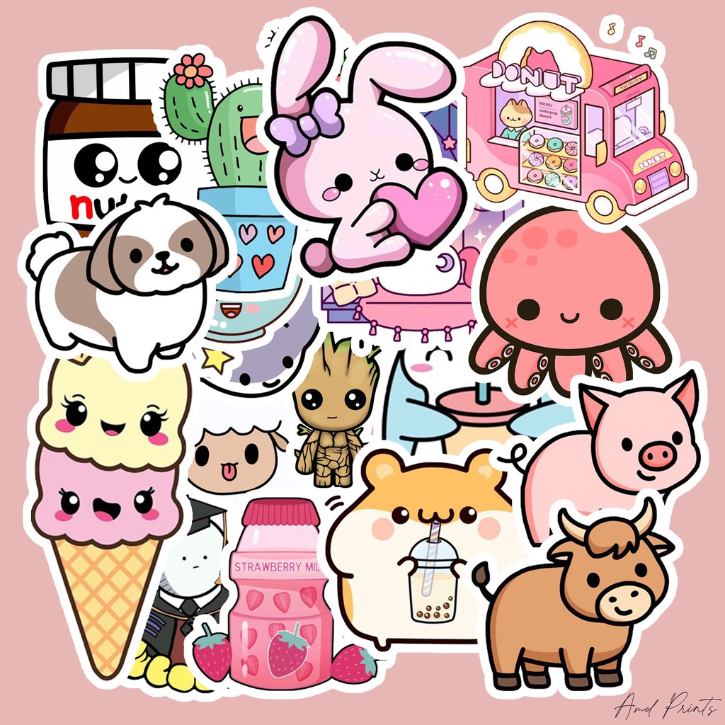 50 PCS Aesthetic Kawaii Cute Random Stuff Graffiti Sticker Set, 3CM,4 ...
