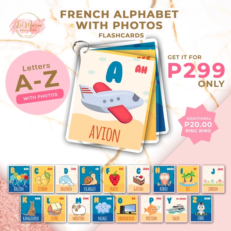 Laminated Flashcards FRENCH ALPHABET Educational Toys Kids Toddlers ...