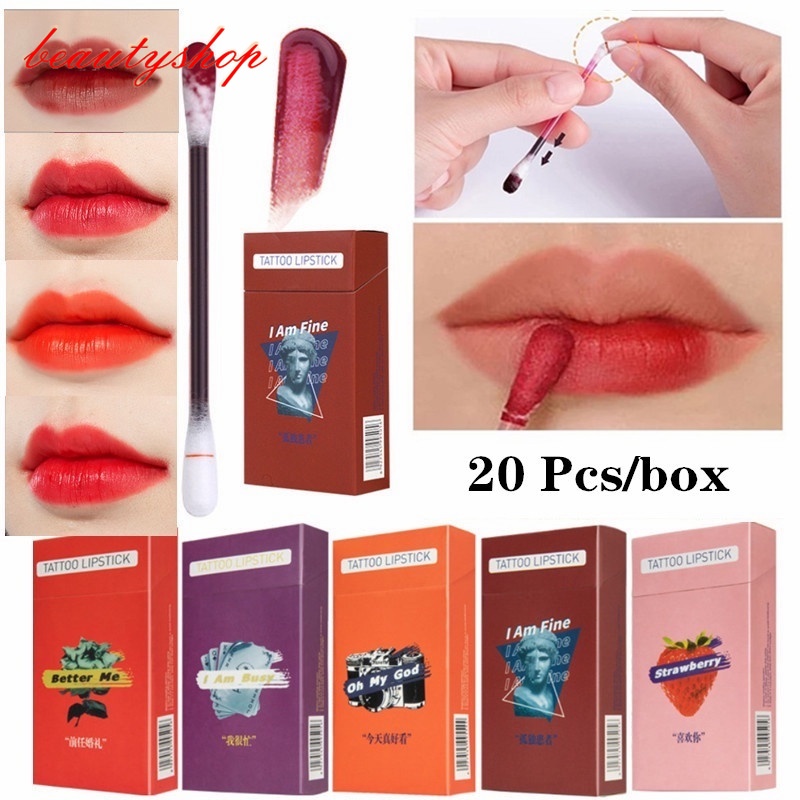 20 Pcs Cotton Swab Tattoo Lipstick, Long Lasting Waterproof Disposable ...