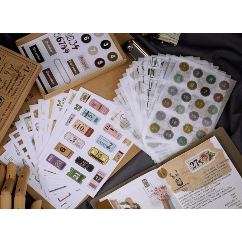 Vintage Dates and numbers sticker gift box (48 sheets) | Shopee Philippines