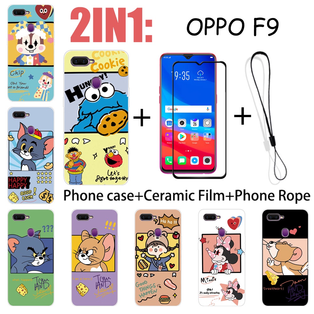2 IN 1 OPPO F9 F9 Pro Case with Tempered Glass Ceramic Film Screen ...