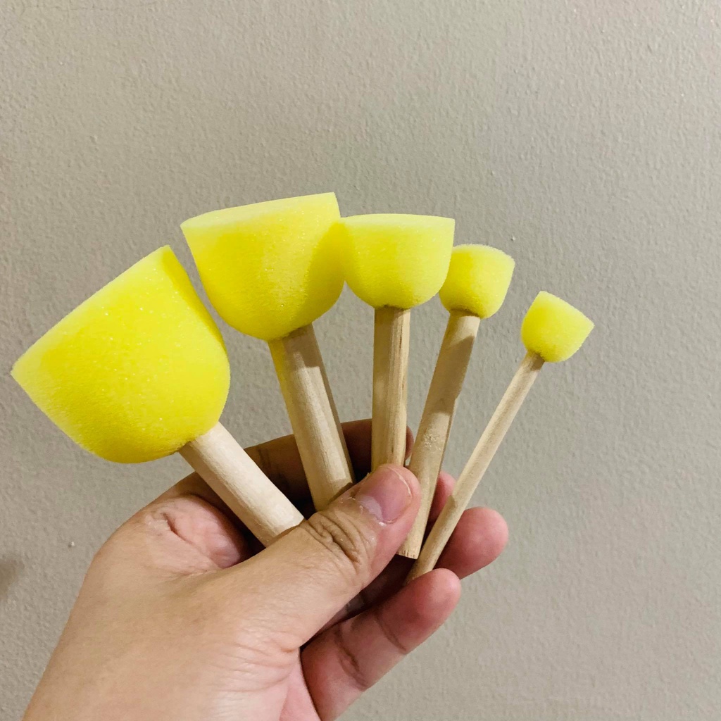 4 Pcs Wooden Foam Sponge Paint Art Brush Set for Kids - Wooden Handle Sponge Tips Different ...