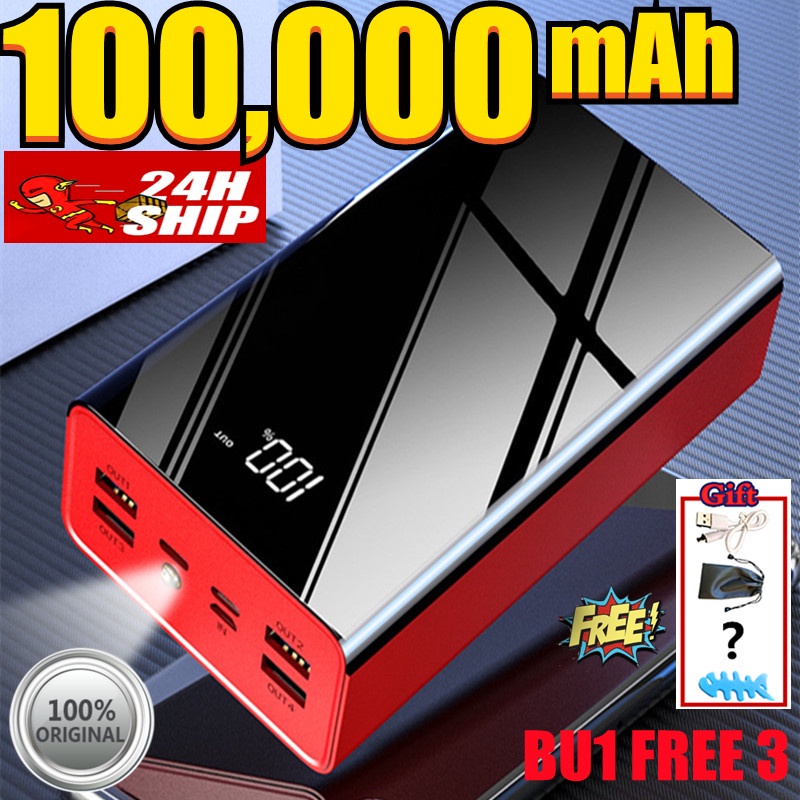 【24H SHIP】100000mAh original powerbank Large Capacity 2.1A Fast ...