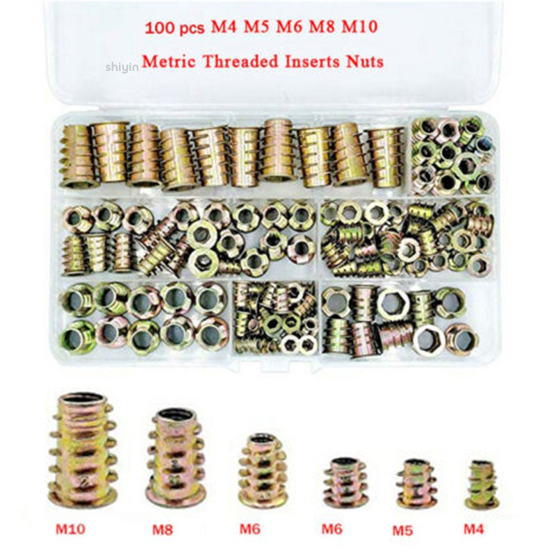 100pcs New M4 M5 M6 M8 M10 Threaded Hex Drive Inserts Wood Screw ...