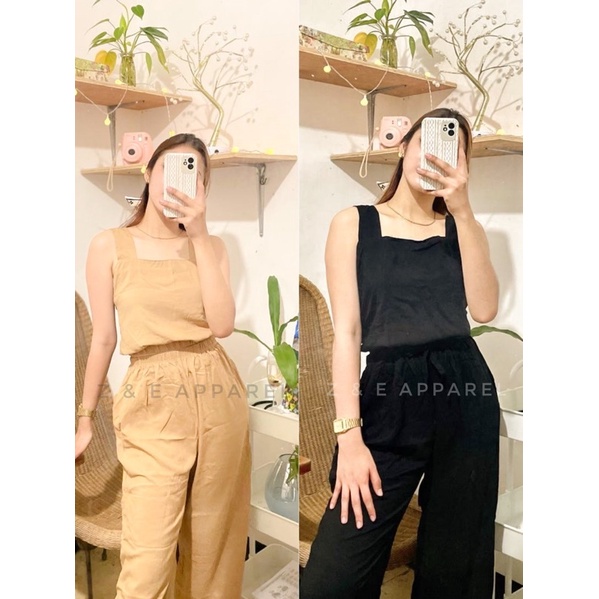Lili Square Neck Sando Top + Wide Leg Pants w/ 2 Side Pockets Terno ...