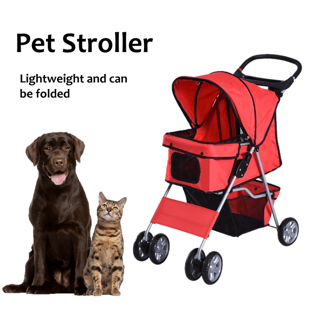 Heavy Duty Foldable Pet Dog Stroller - 360 Degrees 4 Wheel Dog Stroller ...