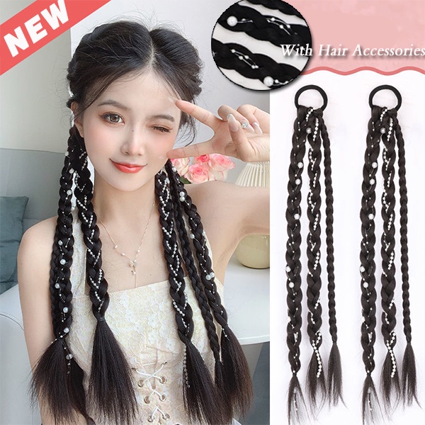 1 Pair New Girls Elastic Hair Band Rubber Band Hair Accessories Wig ...