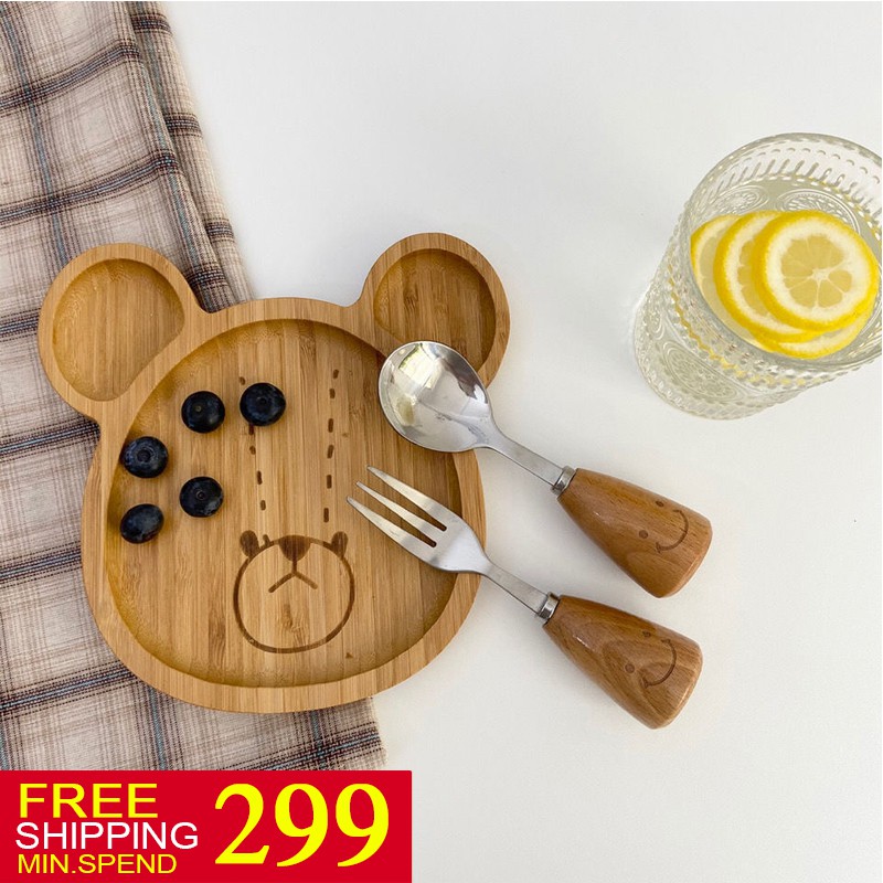 Molly INS One person eating bear plate simple bamboo plate fruit snack ...