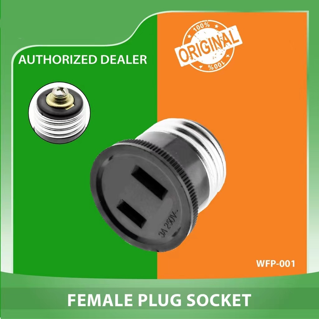 COD Female Plug 3A, 250V, E27 Base to Flat Pin Outlet- WFP-001 | Shopee ...