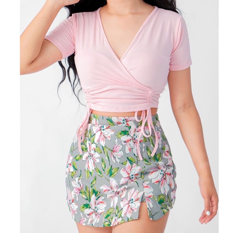 Kathryn Trendy Double Front String Ruched Top 11207# | Shopee Philippines