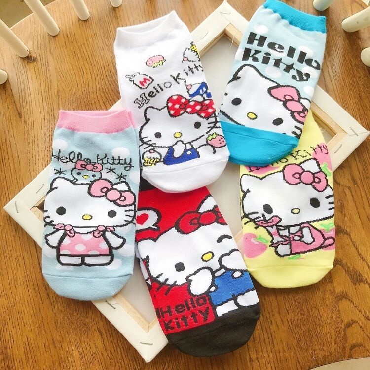 KAKA Cartoon Socks Women's Pure Cotton Cute Student Hello Kitty ...