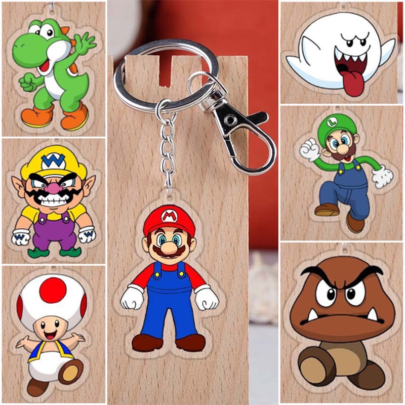 Game Anime Acrylic Keychain For Mario Luigi Yoshi Bowser Toad Figures ...