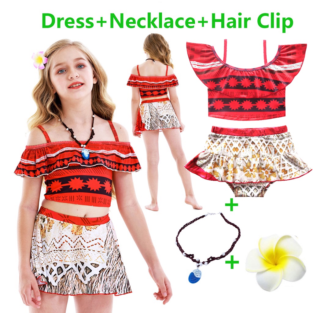3pcs Set Moana Costume Moana Dress for Kids Girl Summer Beachwear Split ...