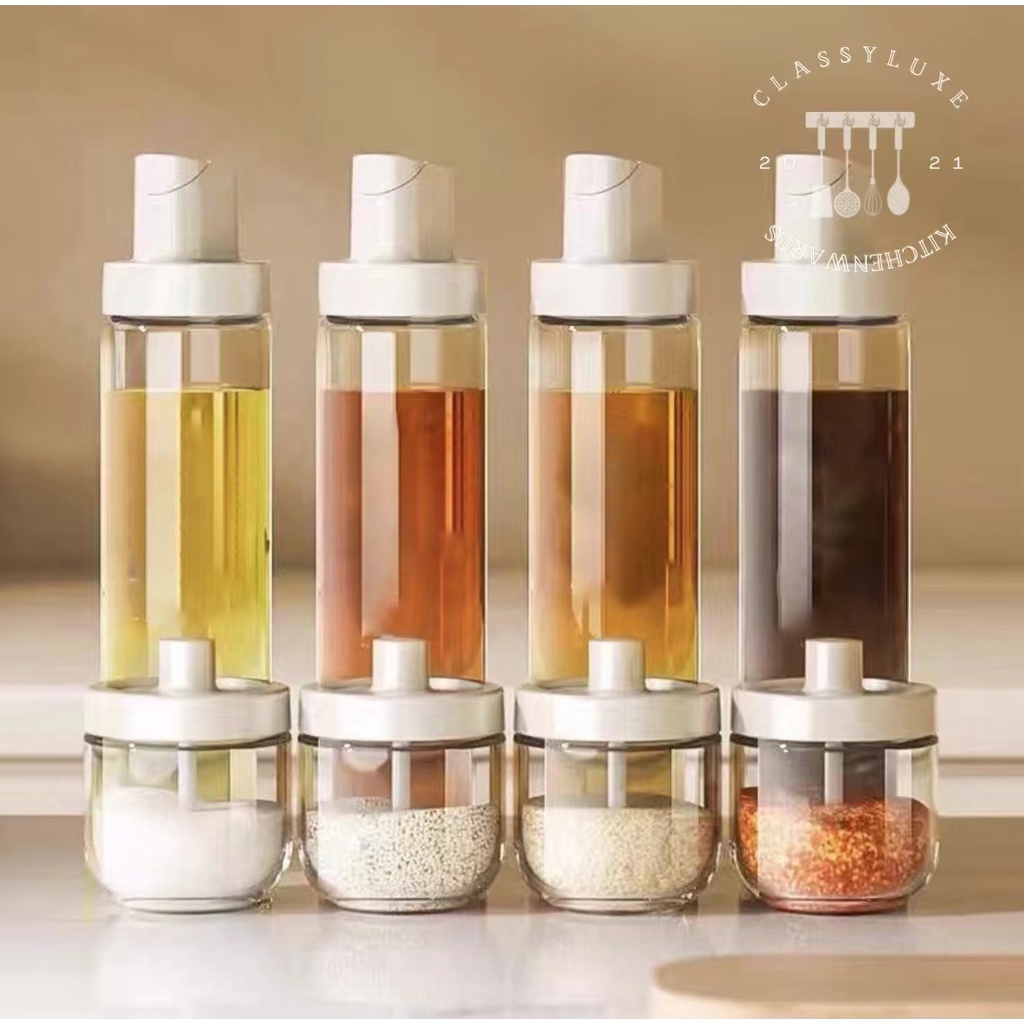 KITkitchen Seasoning Glass Jar Oil Pot Household Kitchen Leak-Proof ...