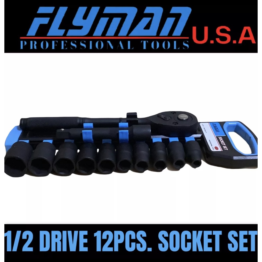 FLYMAN USA 12 PCS. 1/2" DRIVE SOCKET SET: ( 6 POINTS SOCKETS ) | Shopee ...