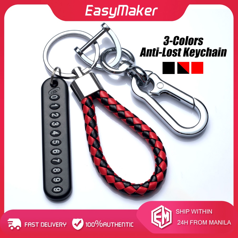 Anti-Lost Keychain Phone Number Plate Car Key Chain Braided Rope ...