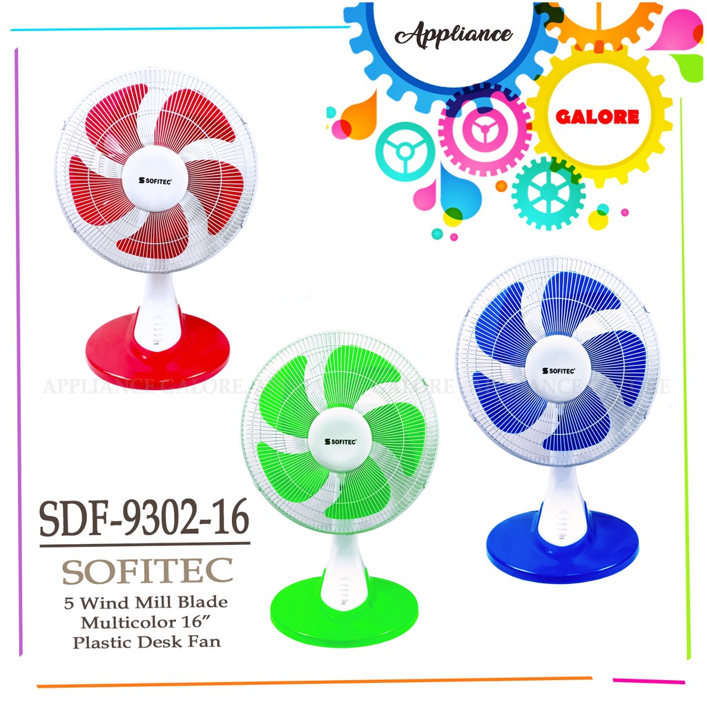 Plastic Desk Fan MultiColor Electric Fan Plastic Blade Sofitec SDF-9302 ...