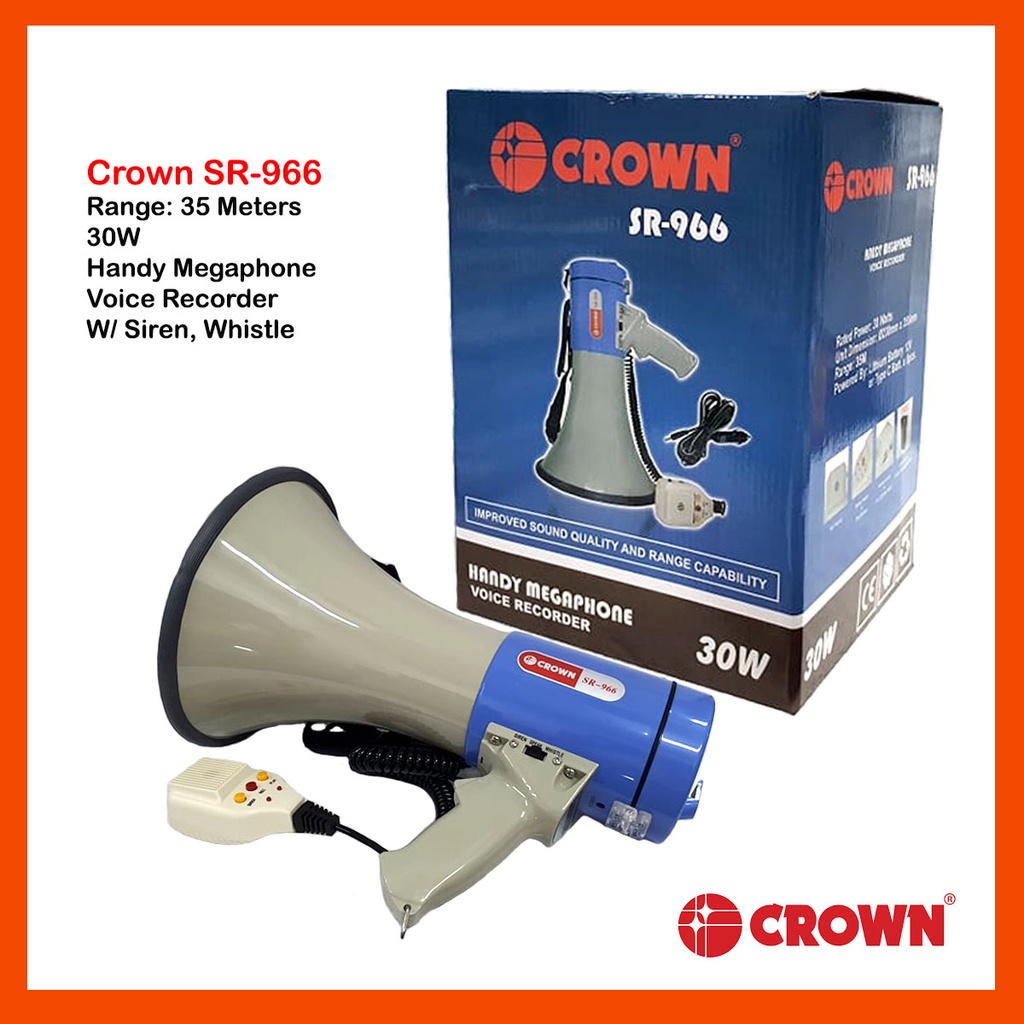 ORIGINAL Crown SR-966 Handy Megaphone w/ Siren / Whistle and Voice ...