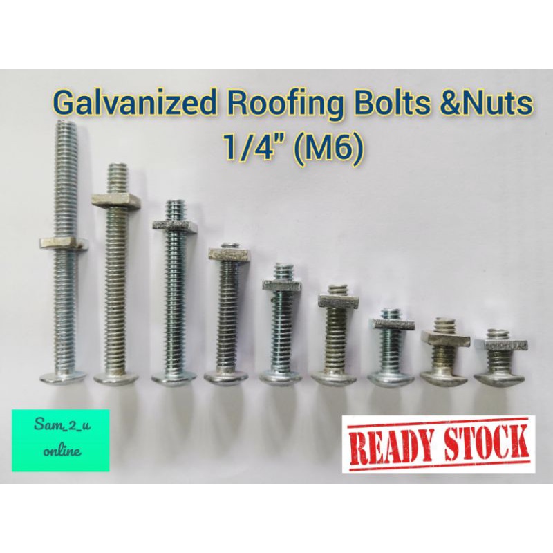 Philips Head Galvanized Roofing Bolts & Nuts 1/4" M6 | Shopee Philippines