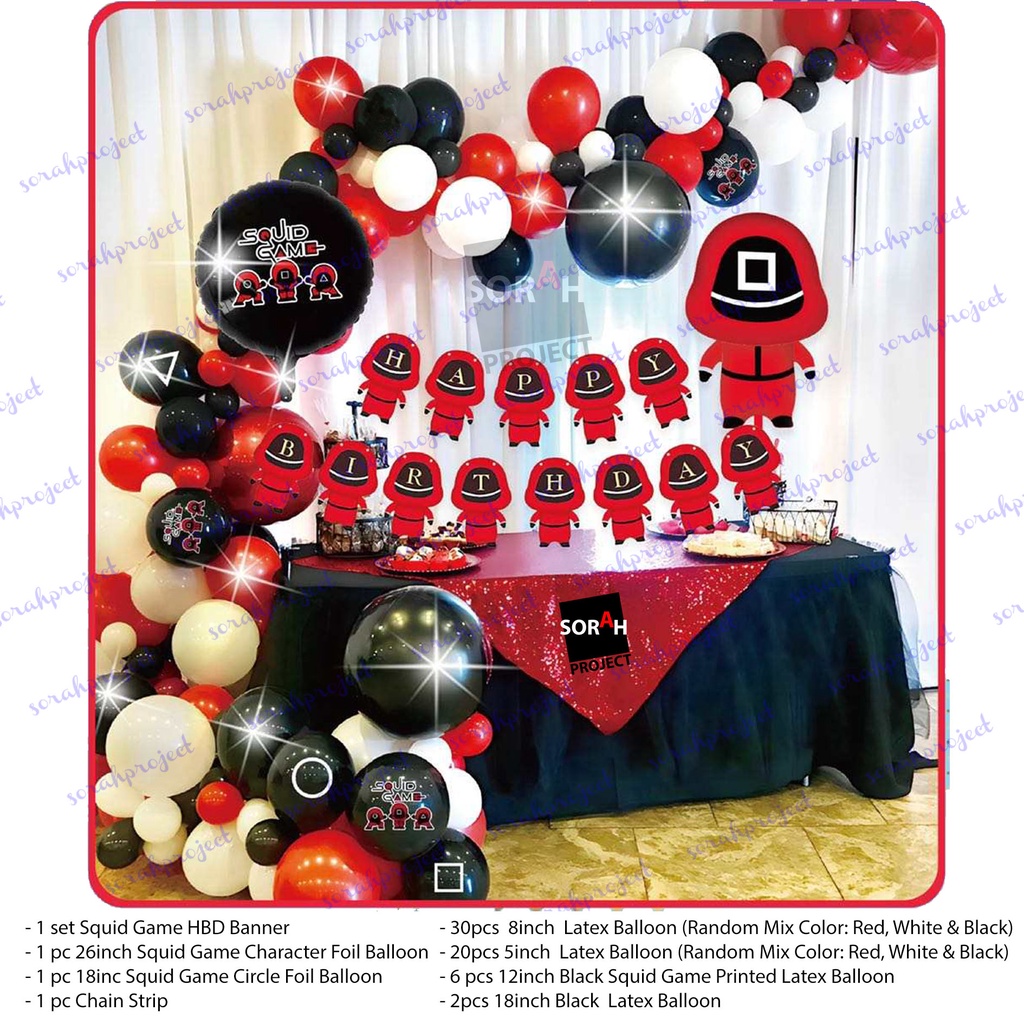 62 pieces Squid Game Korean Birthday Party Balloon Decoration Theme Set ...