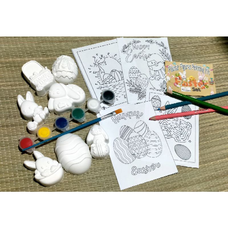 SHIP IN 2-3days Easter Bunny Egg and Basket Plaster Figures Painting ...