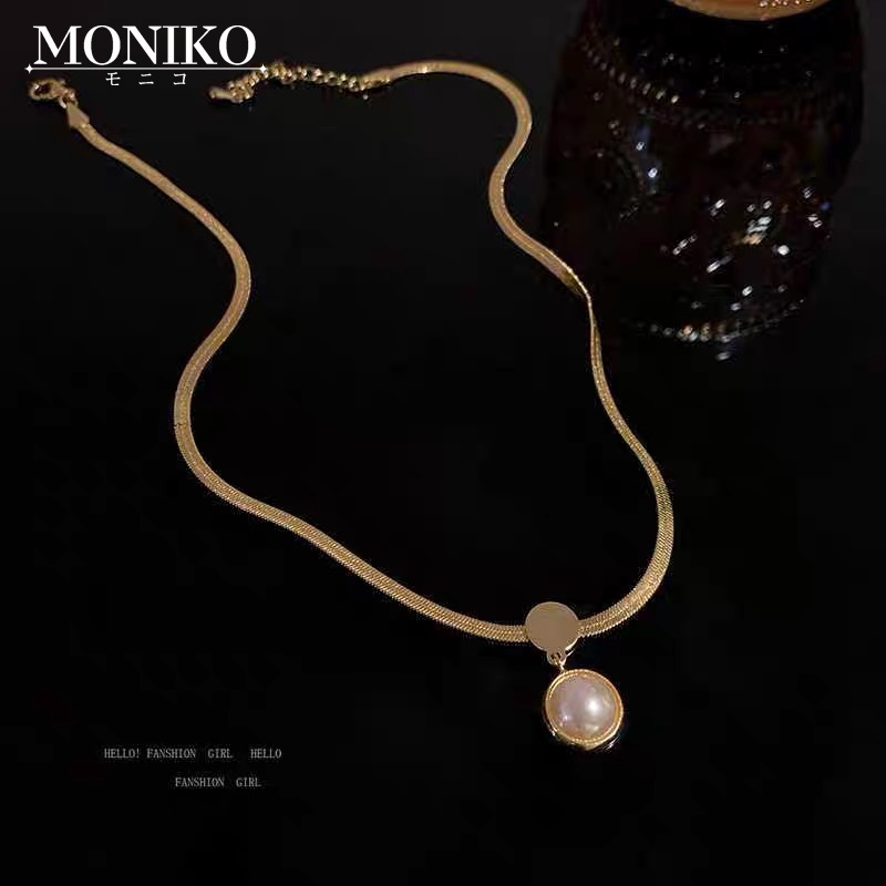 MONIKO Original Design Pearl Pendant Snake Bone Chain Cuban Chain Women ...