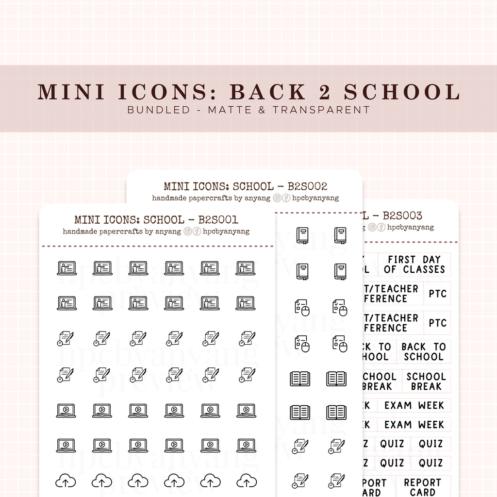 Mini Icons | SCHOOL STUDY | Minimal + Functional Planner Stickers for ...