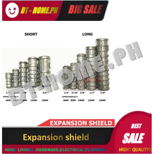 EXPANSION SHIELD /EXPANSION BOLT 1/4, 5/16, 3/8, 1/2, SHORT AND LONG ...
