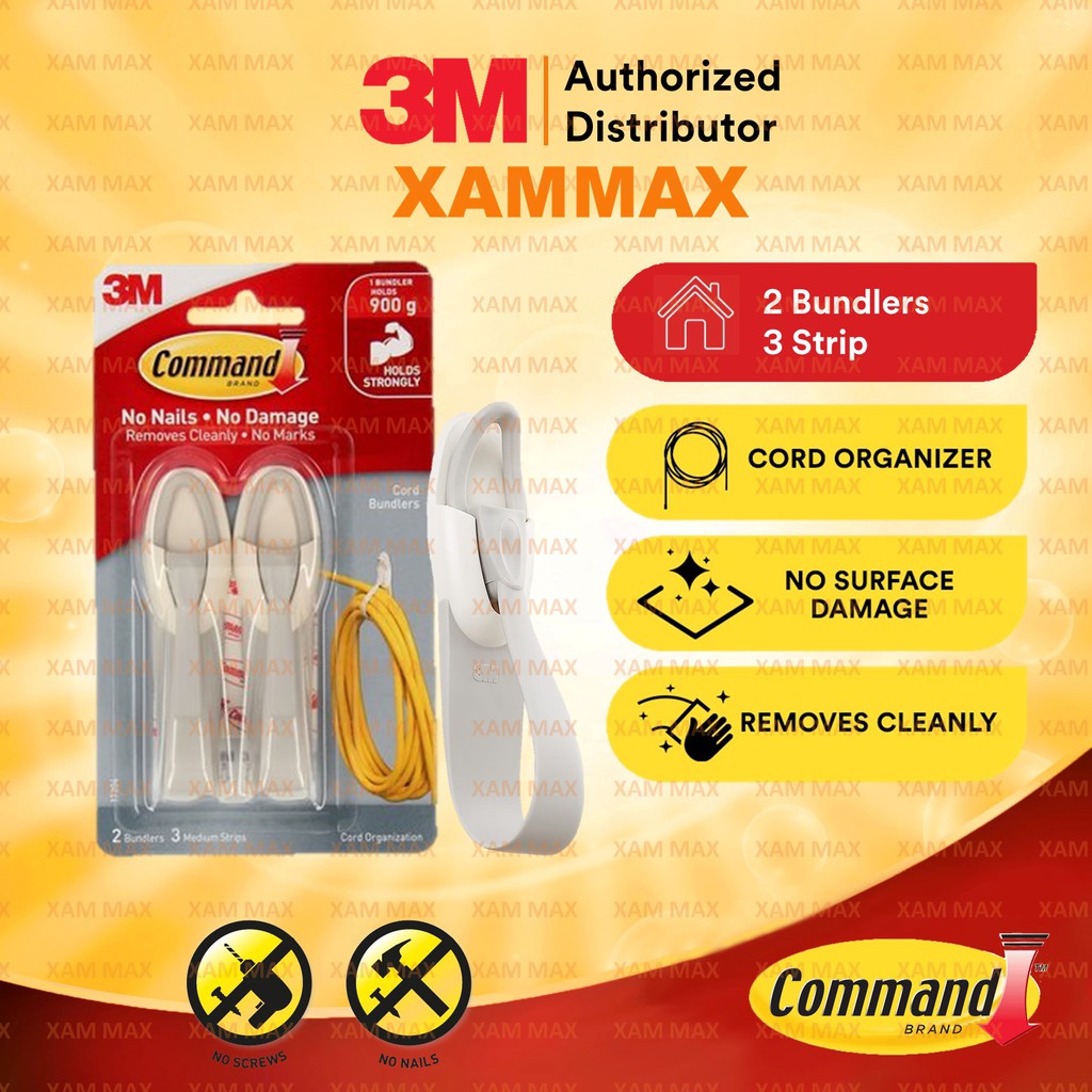 3M Command - 17304 ANZ Wall Mounted Cord Bundlers (2 pcs ) Wire Organize Cable / Strong Adhesive ...