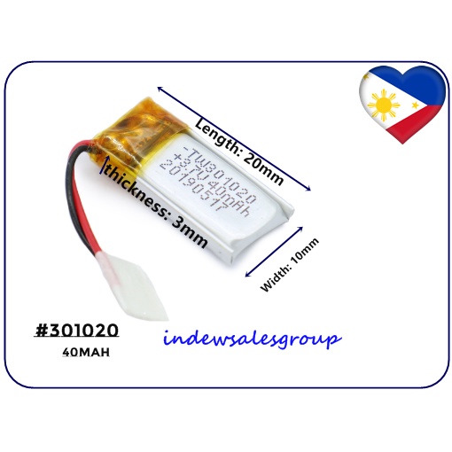 Lithium Polymer 301020 3.7V 40mAh Rechargeable Battery | Shopee Philippines