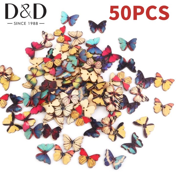 50pcs Butterfly Wooden Buttons 28mm 2Hole Buttons Mixed Color ...