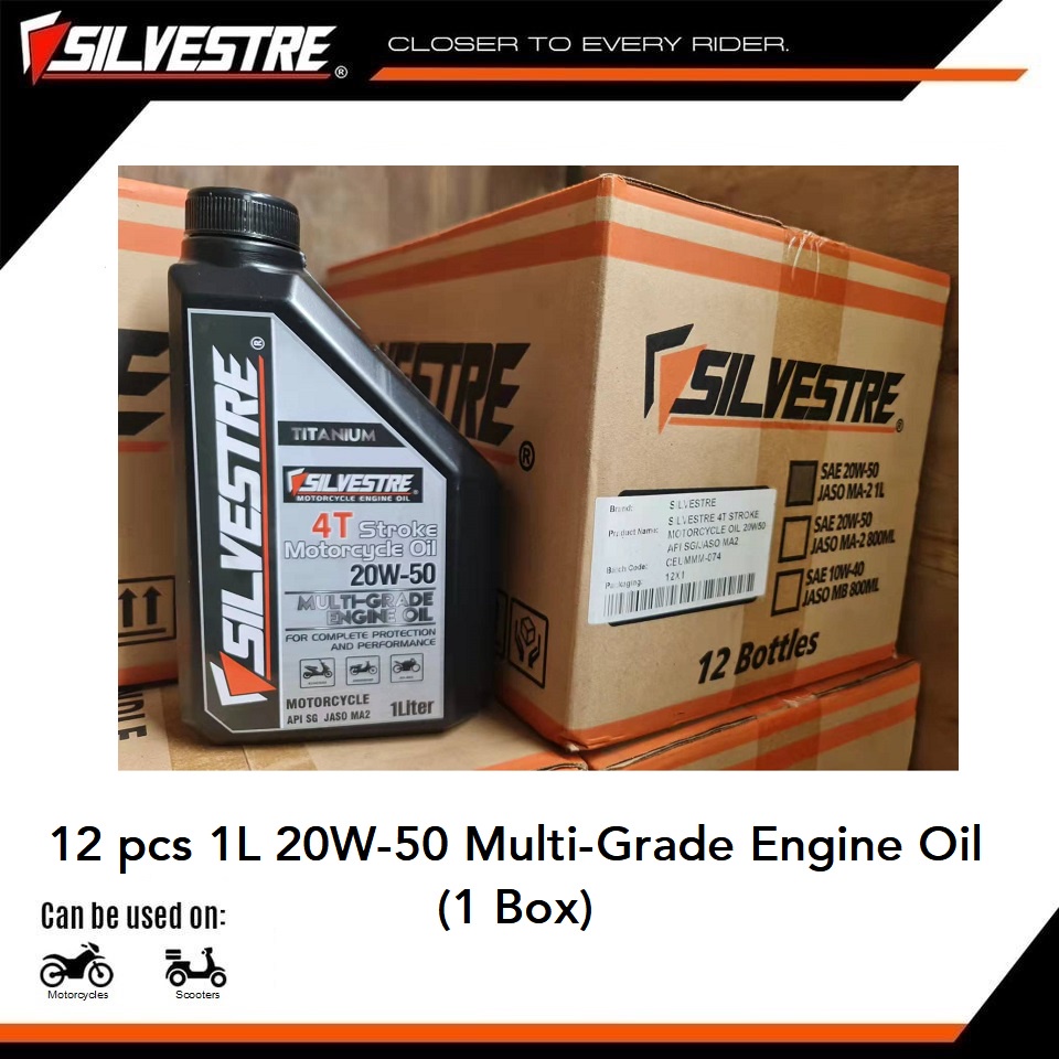 SILVESTRE 12pcs (1 Box) Engine Oil 1L 20W-50 (Multi Grade Motorcycle ...