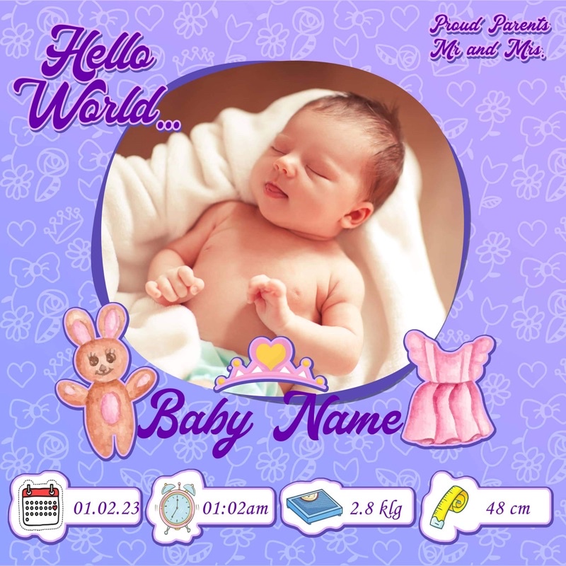 PERSONALIZED SINTRA BABY BIRTH INFO/MILESTONE BOARD FLAT TYPE AND 2D ...