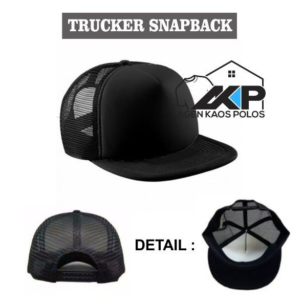 HITAM Best Trucker Hat SNAPBACK Net Plain Straight Tongue FULL Black ...
