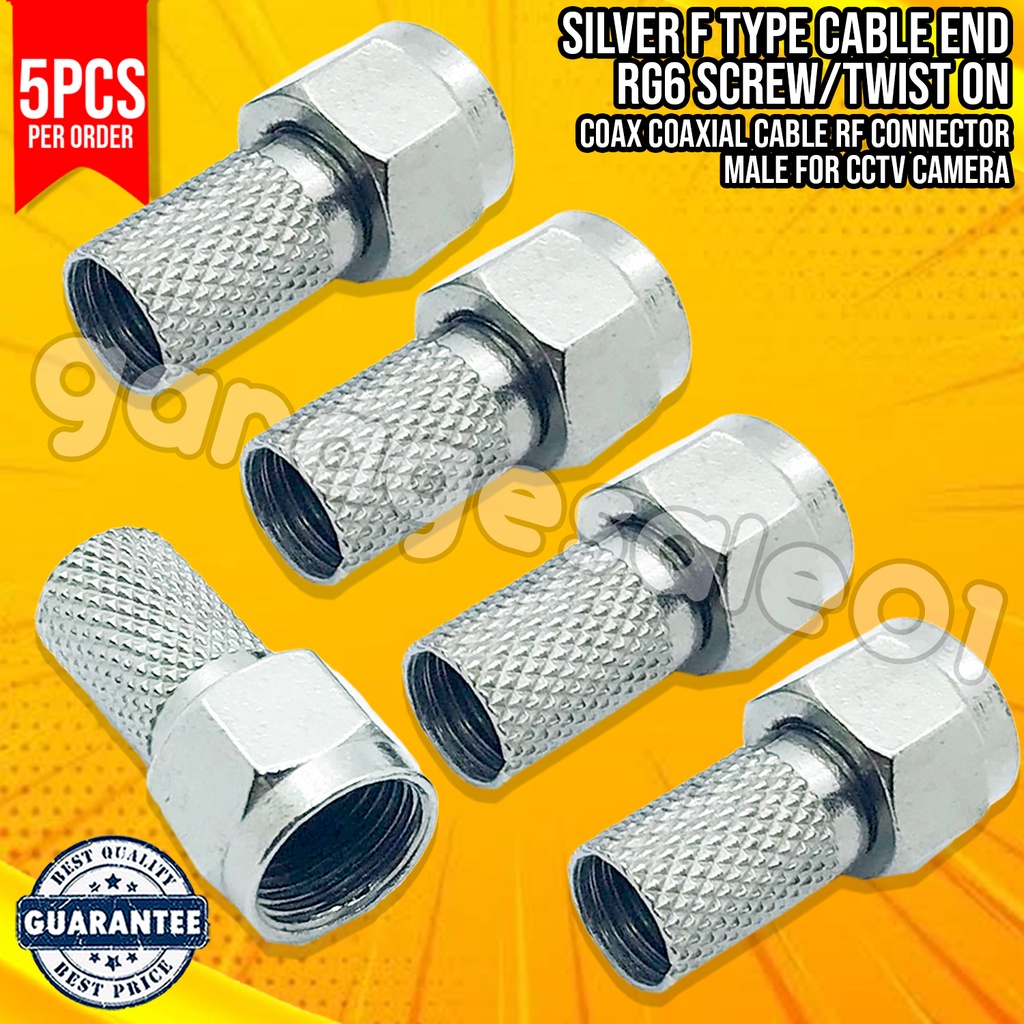 5PCS Silver F Type Cable End RG6 Screw Twist On Coaxial Cable RF ...