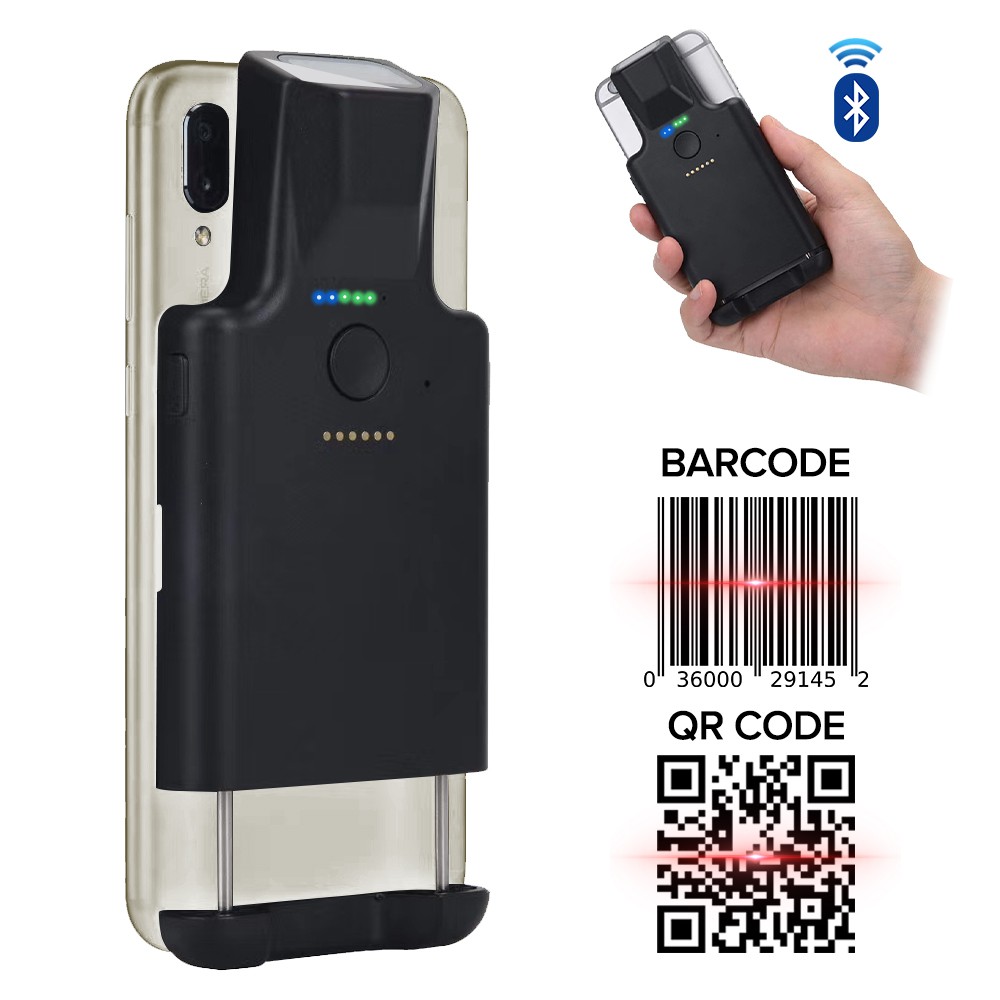 1D/2D Barcode Scanner Phone Back Clip Wireless Bluetooth Handheld ...