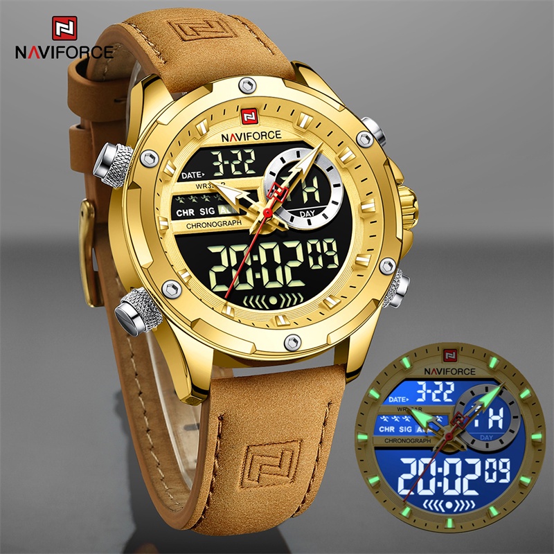 NAVIFORCE Men Gold Sports Watches Chronograph Alarm Quartz Wrist Watch ...