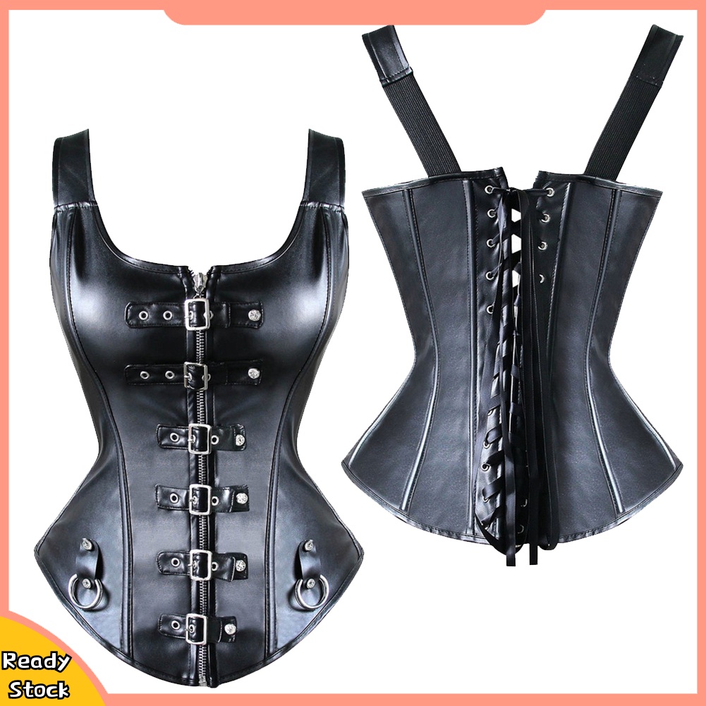 HUA Women Sexy Tight Faux Leather Harness Court Corset Body Shape Belt ...