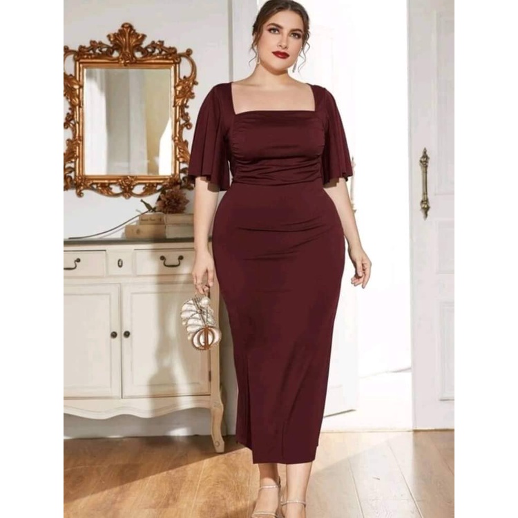 KAYLEE Front Slit Plain Plus Size Side Dress with Belt - Medium to 2XL ...
