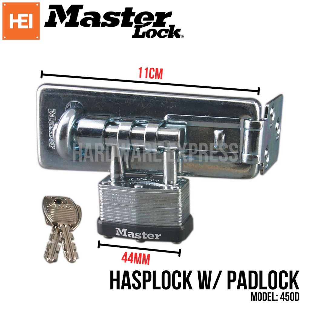 MASTER LOCK 450D 11cm Steel Hasp w/ 44mm Laminated Steel Padlock ...
