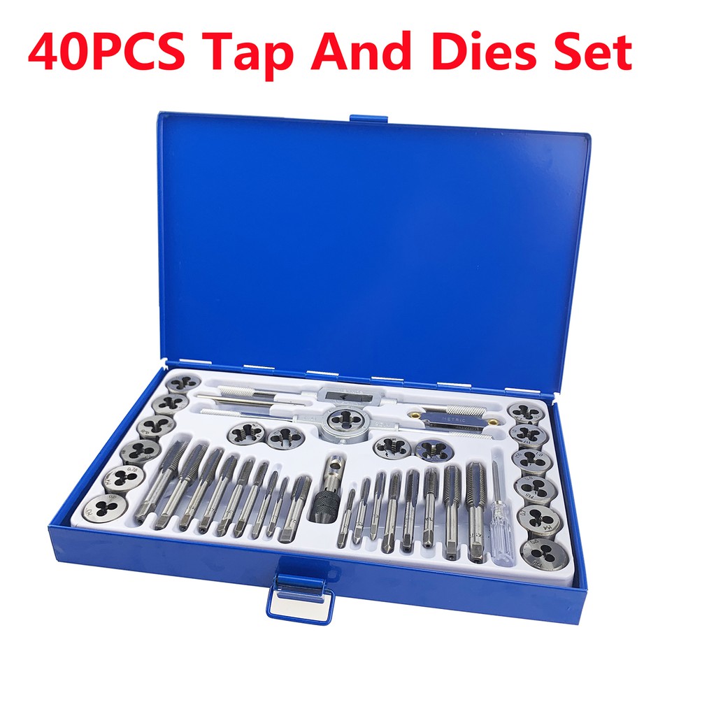 40Pcs Tap And Dies Set With Case Threading Tool,Standard & Metric,Alloy Steel ,Hexagon T Type ...